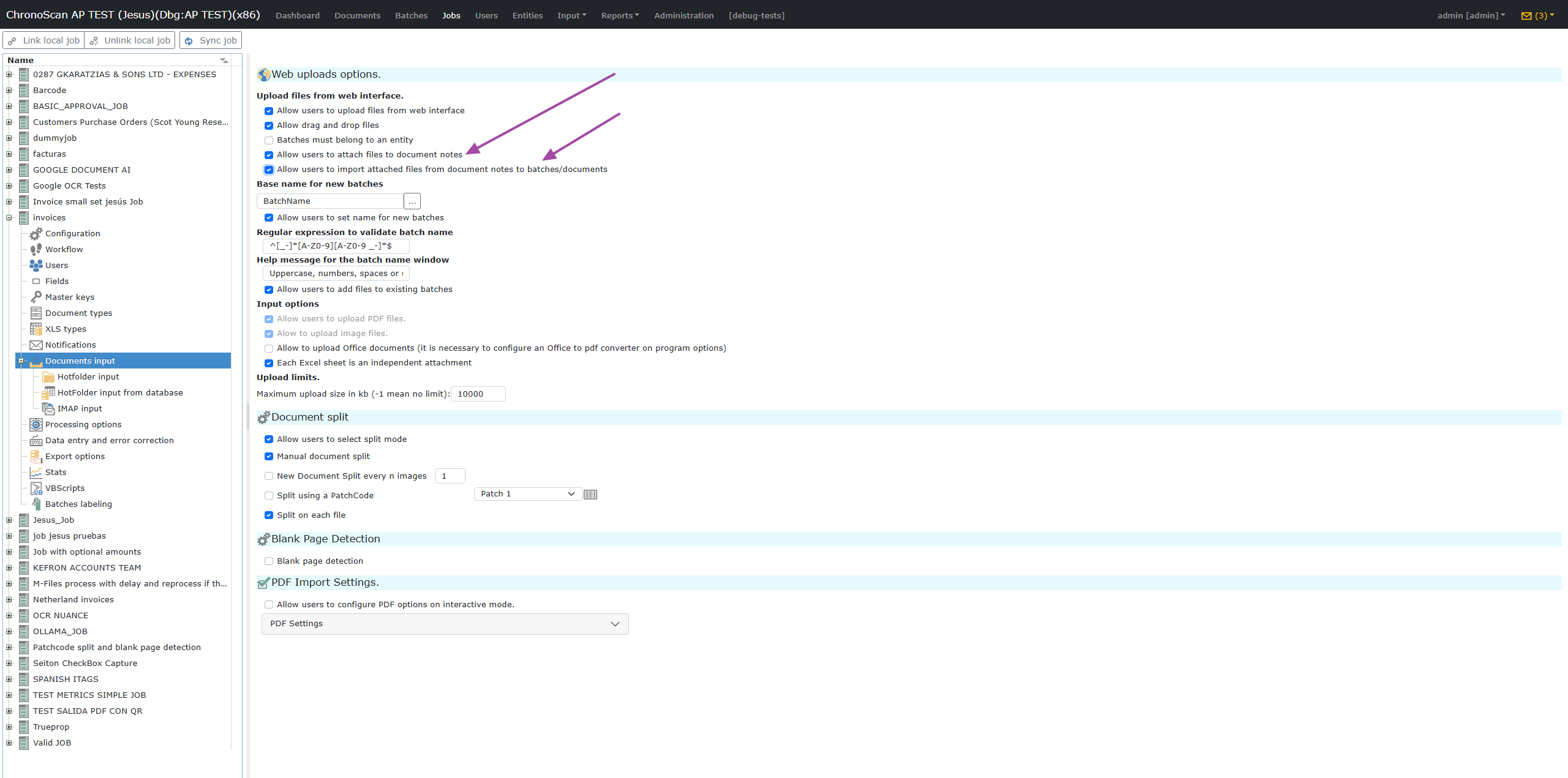 7.5.4.1. Attaching and importing files from the Document notes window