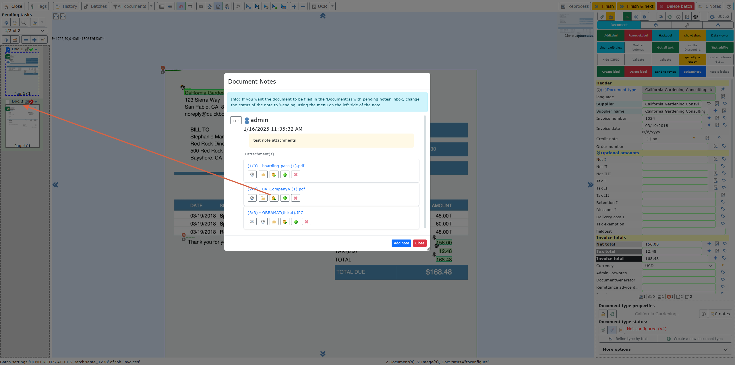 7.5.4.1. Attaching and importing files from the Document notes window